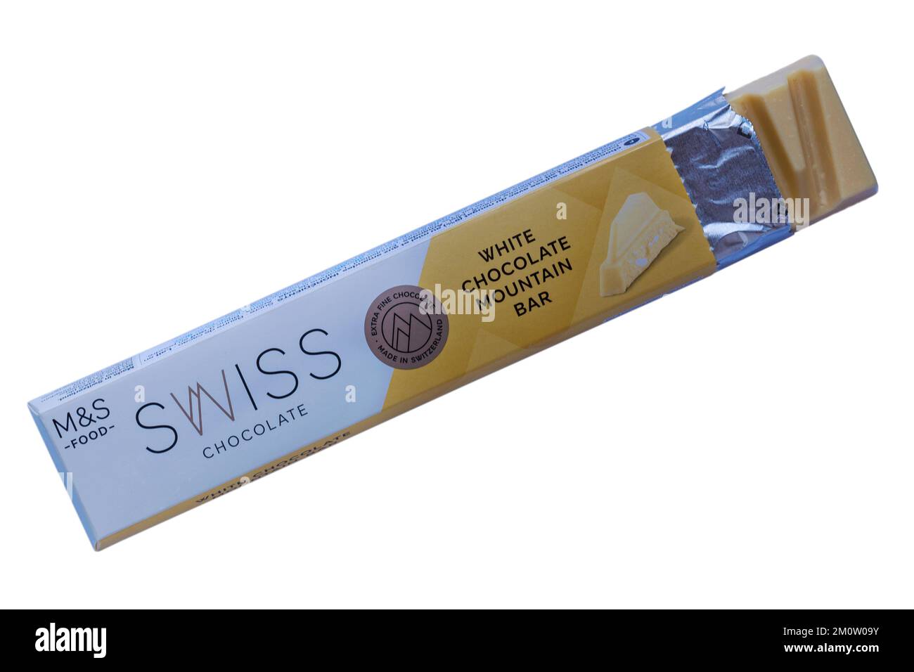 Swiss Chocolate white chocolate mountain bar from M&S opened isolated ...