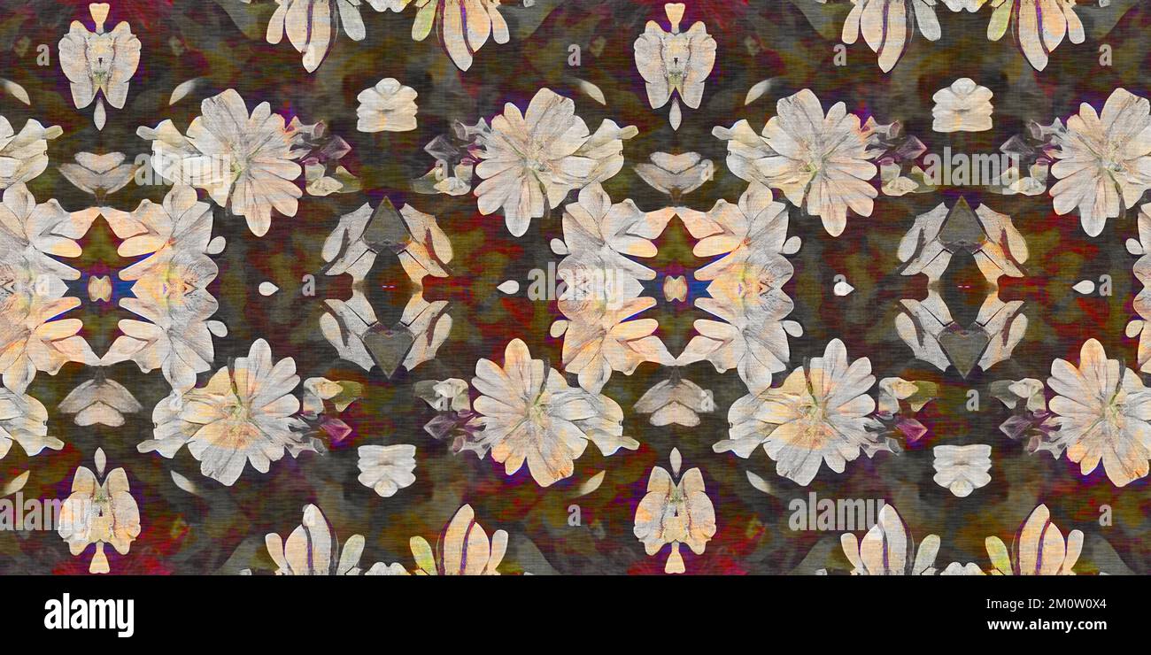 Retro kaleidoscope floral seamless border. Vintage geo gender neutral ...