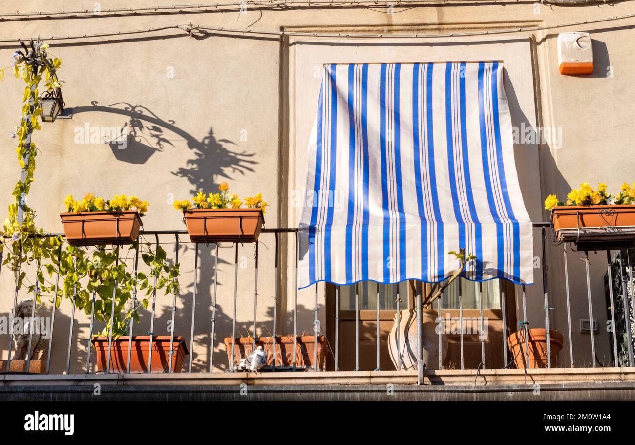 Blue and white striped sunblinds hi-res stock photography and images ...