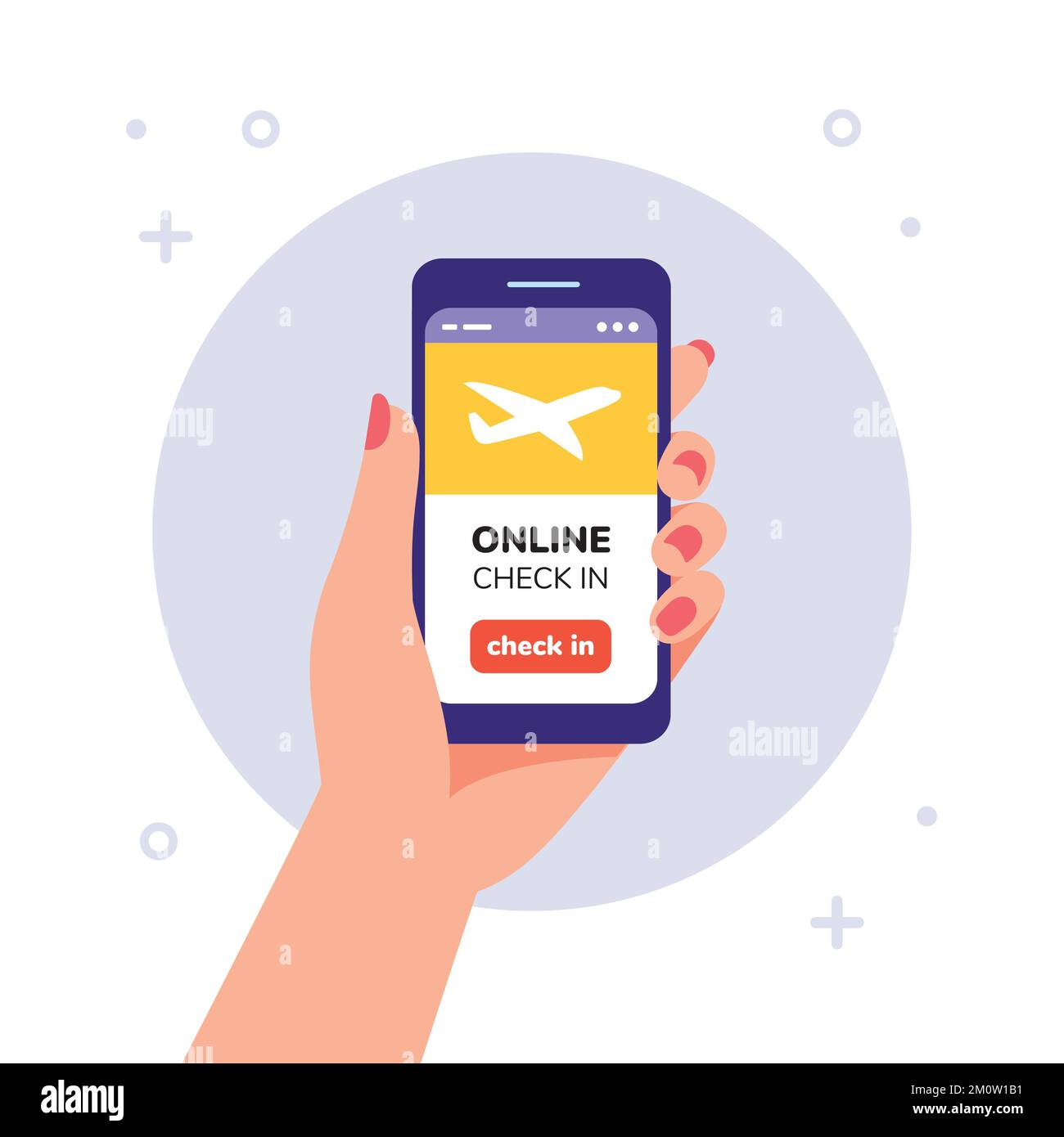 Online check in on flight. Female Hand holding smartphone with online ...