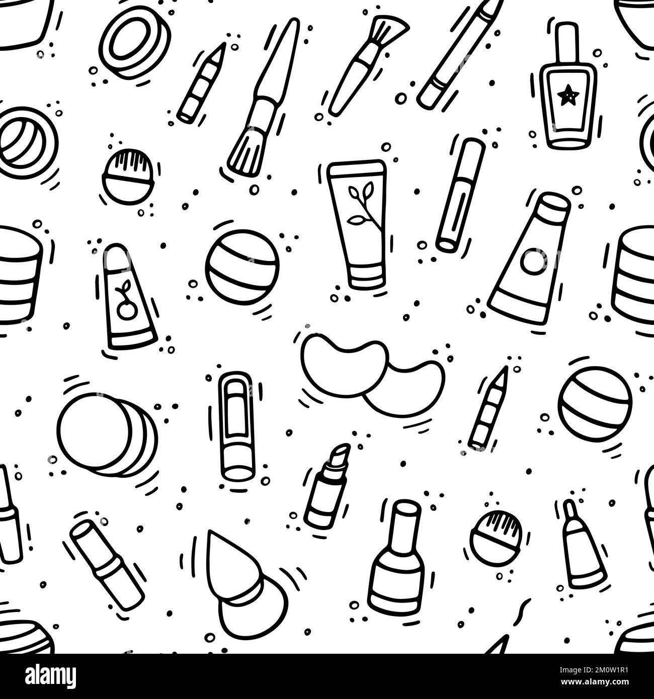 Cosmetics collection seamless pattern. Comic doodle sketch style. Vector Hand drawn cosmetics ...