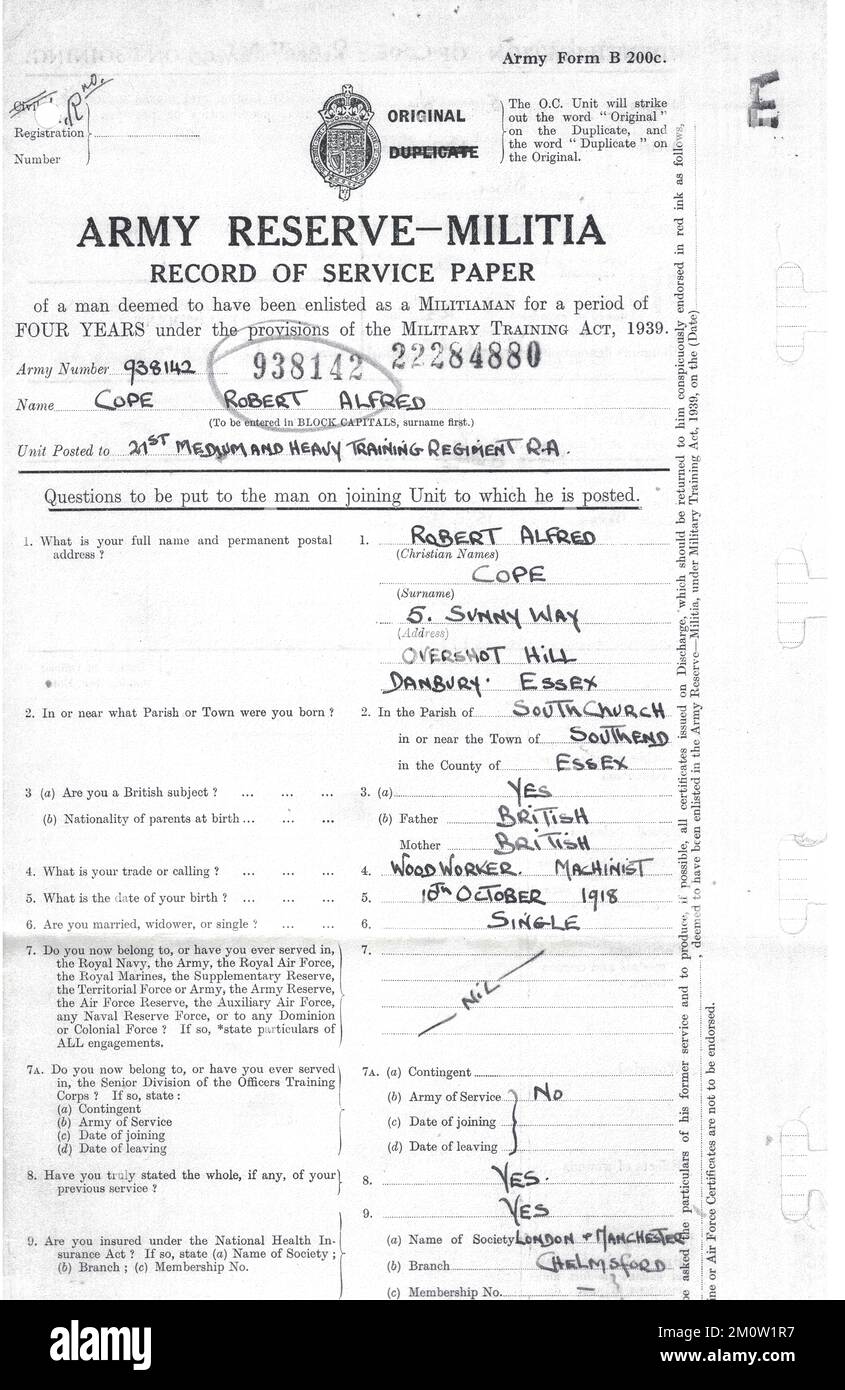 Enlisting in the Army Reserve Militia for Active Service 1939 Stock ...