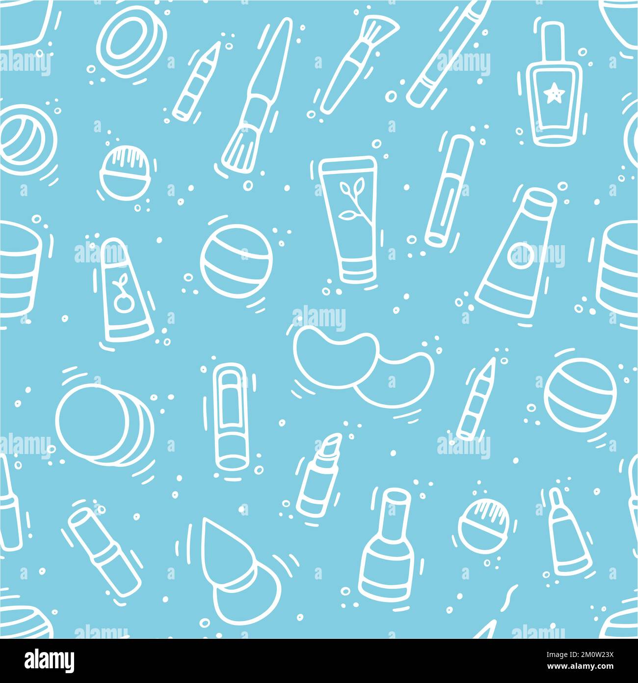 Cosmetics collection seamless pattern. Comic doodle sketch style. Vector Hand drawn cosmetics ...