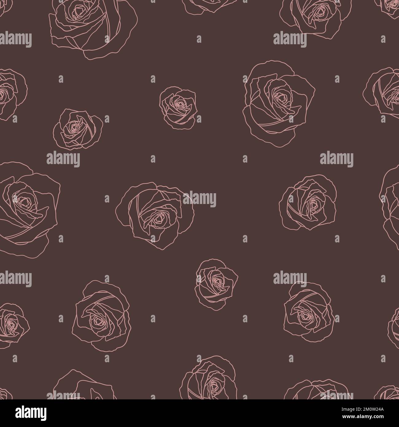 The pink line rose flowers on a brown background vector seamless ...