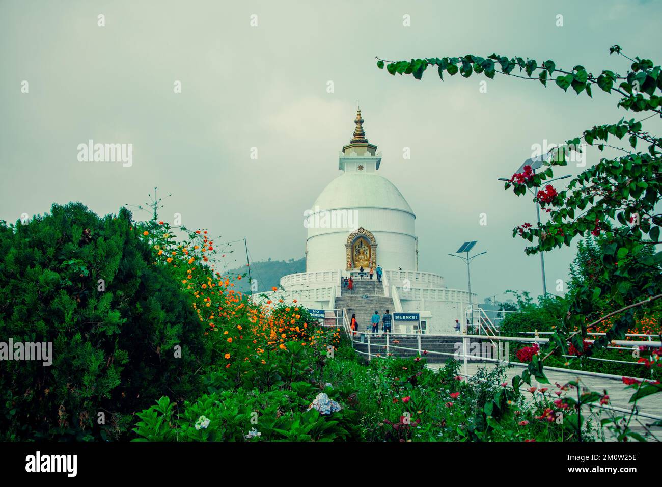 The beautiful and famous World Peace Pagoda in Pokhara, Nepal ...