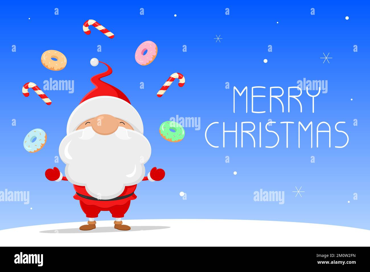 Christmas card. Santa juggles with sweets. Vector illustration Stock ...