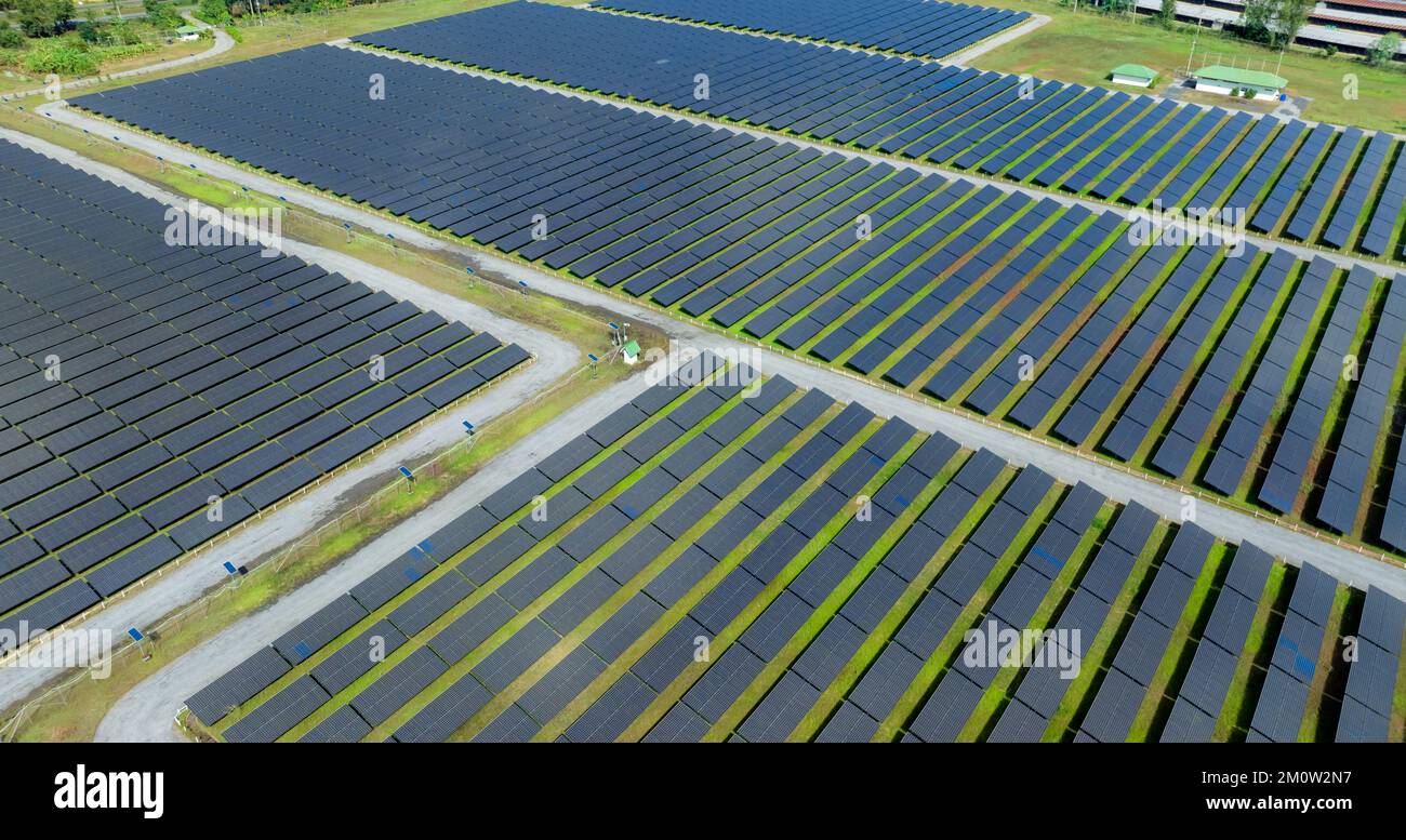 Aerial view of solar farm. Solar power for green energy. Sustainable ...