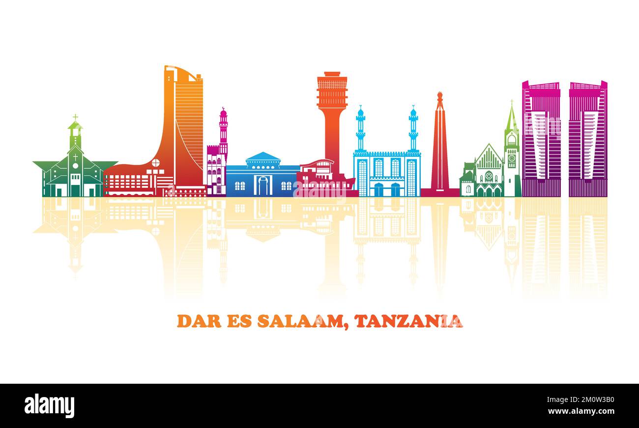 Colourfull Skyline panorama of city of Dar Es Salaam, Tanzania - vector ...