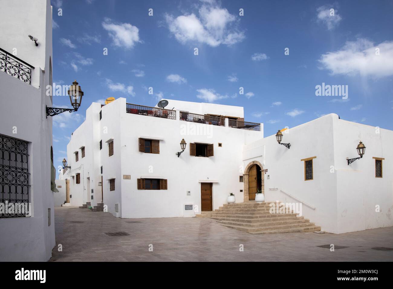 white buildings inside the kasbah or fort of rabat capital of morocco ...