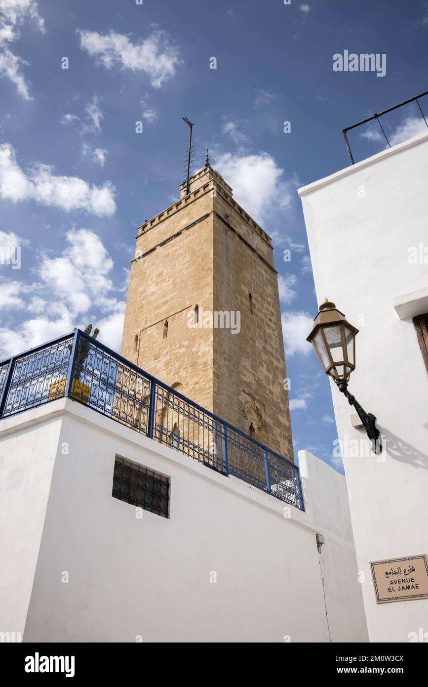 white buildings and mosque inside the kasbah or fort of rabat capital ...