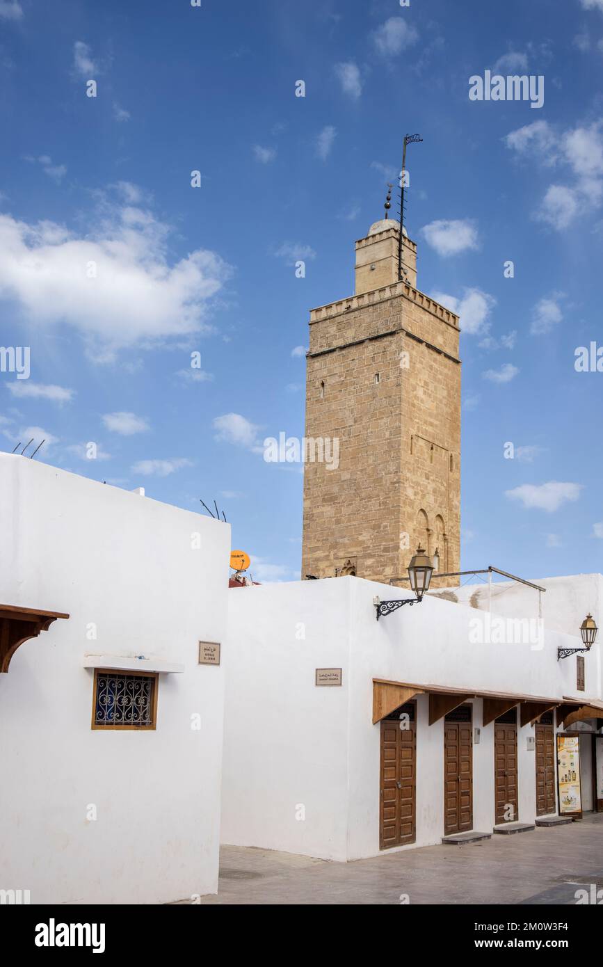 white buildings and mosque inside the kasbah or fort of rabat capital ...