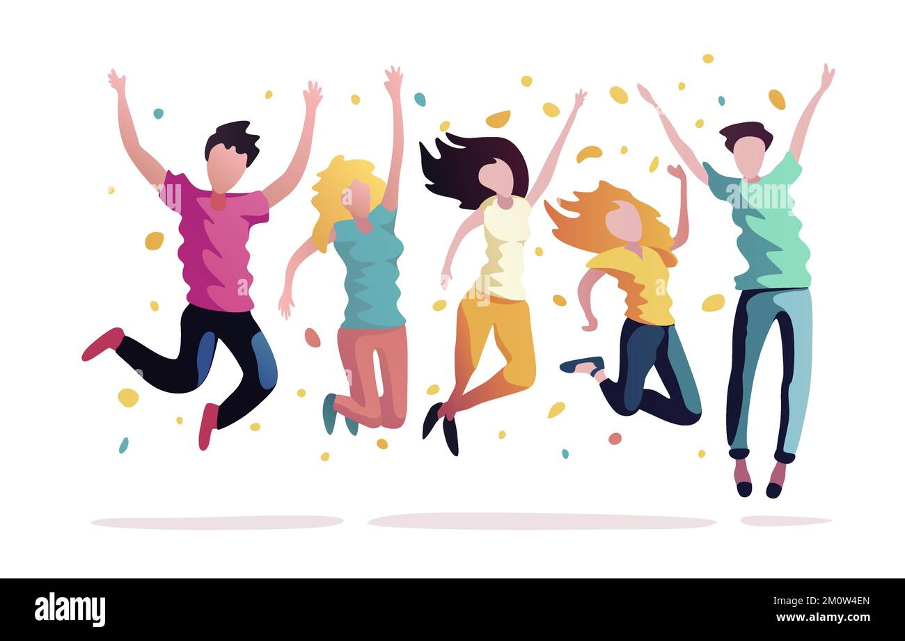 People rejoice in victory, working team of people celebrate. Vector ...