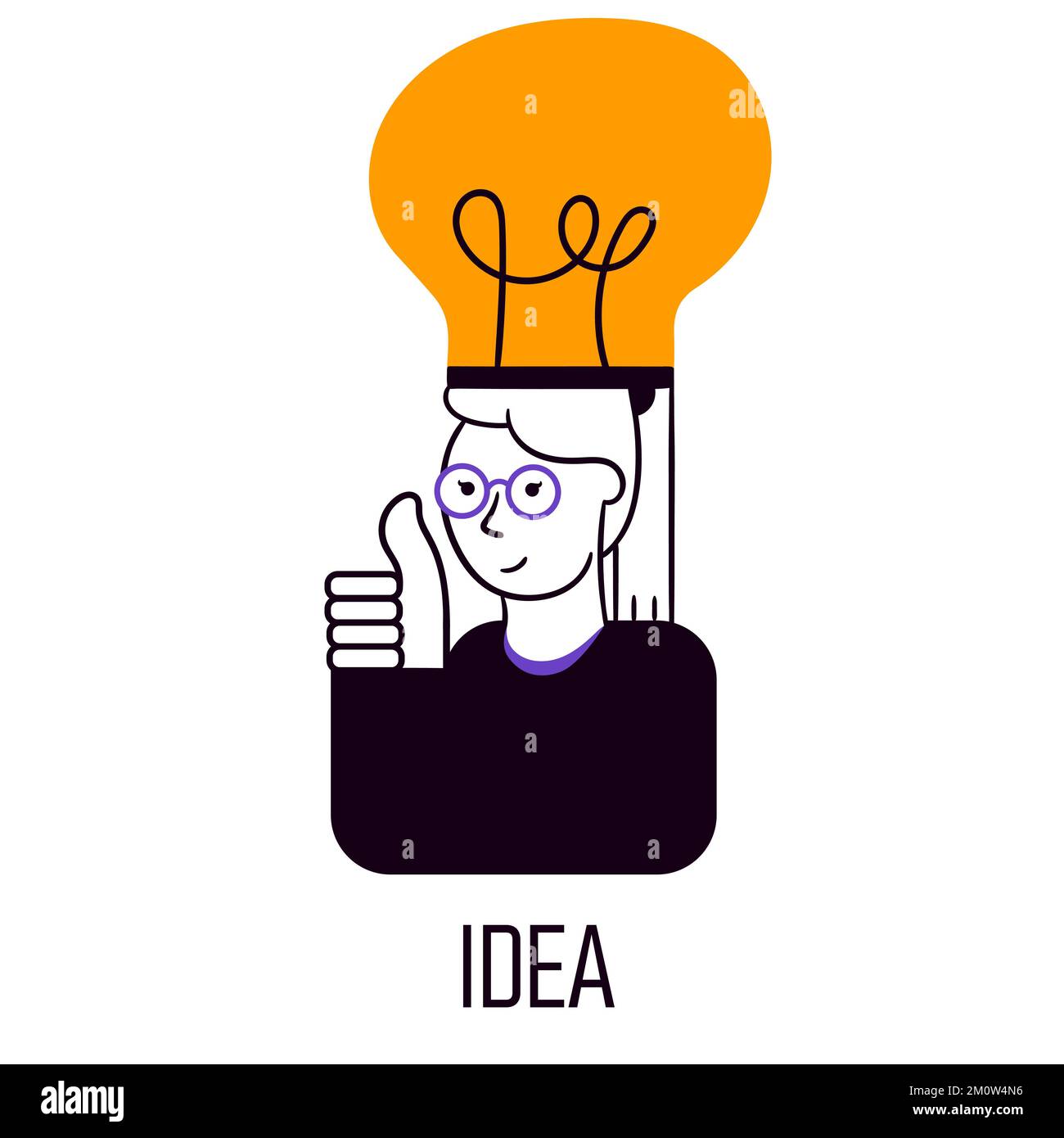 Vector illustration. Office employee generating new innovative ideas ...