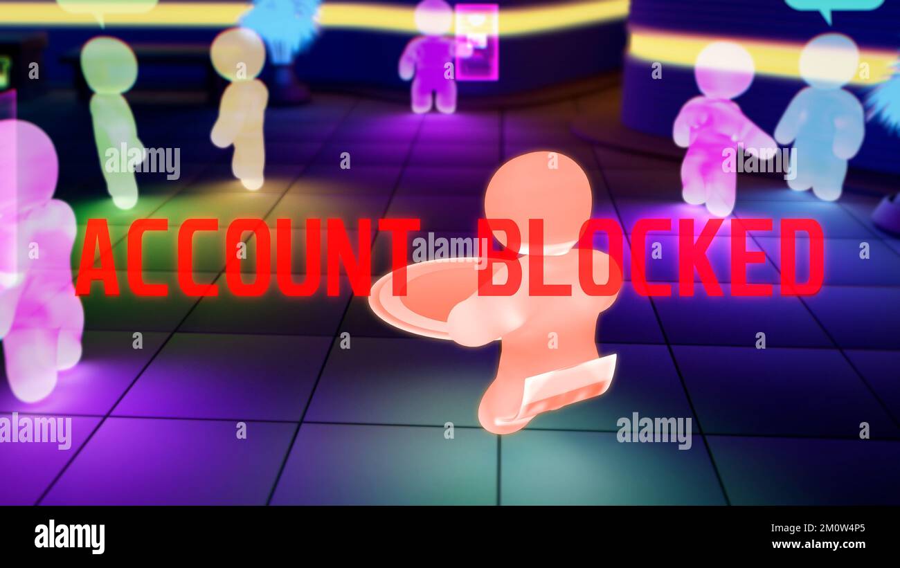 vr user gets account blocked message - industrial 3D rendering Stock ...
