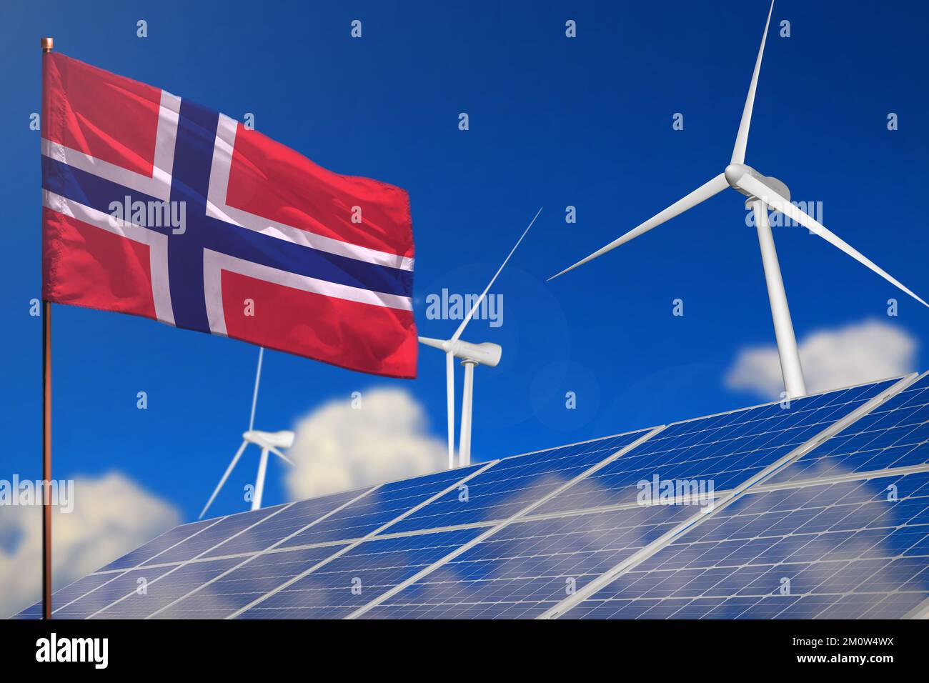 Norway renewable energy, wind and solar energy concept with wind ...