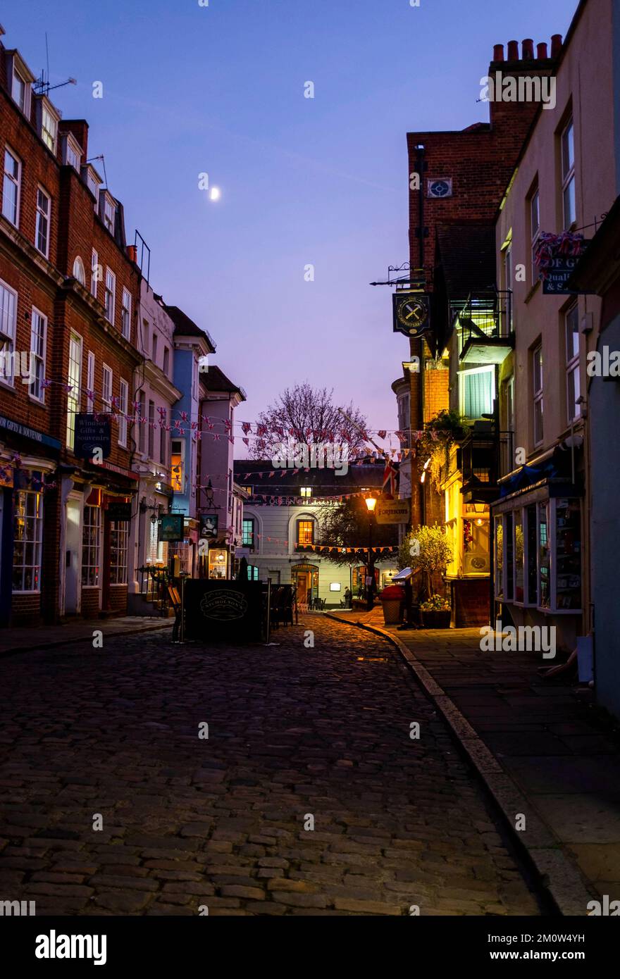 Royal Windsor at night with moon above in Berkshire , England , UK ...
