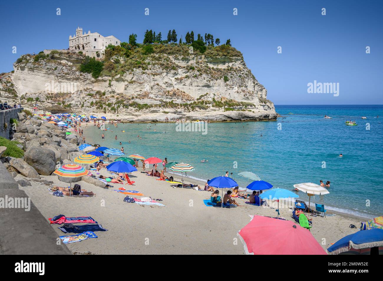 Famous beach with the sanctuary of Santa Maria dell'Isola in Tropea ...