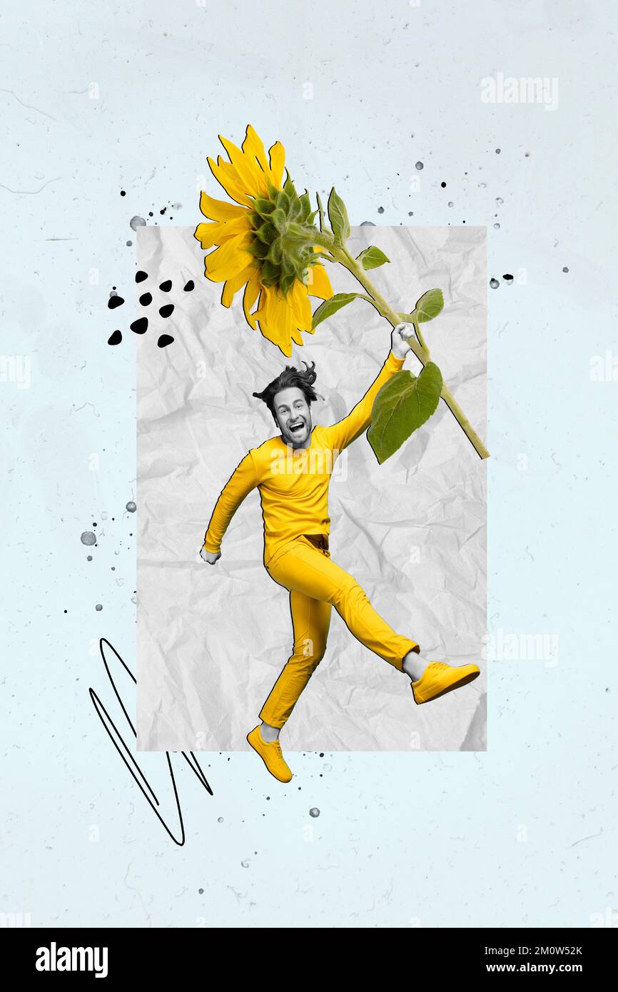 Vertical collage illustration of excited black white colors guy wear ...