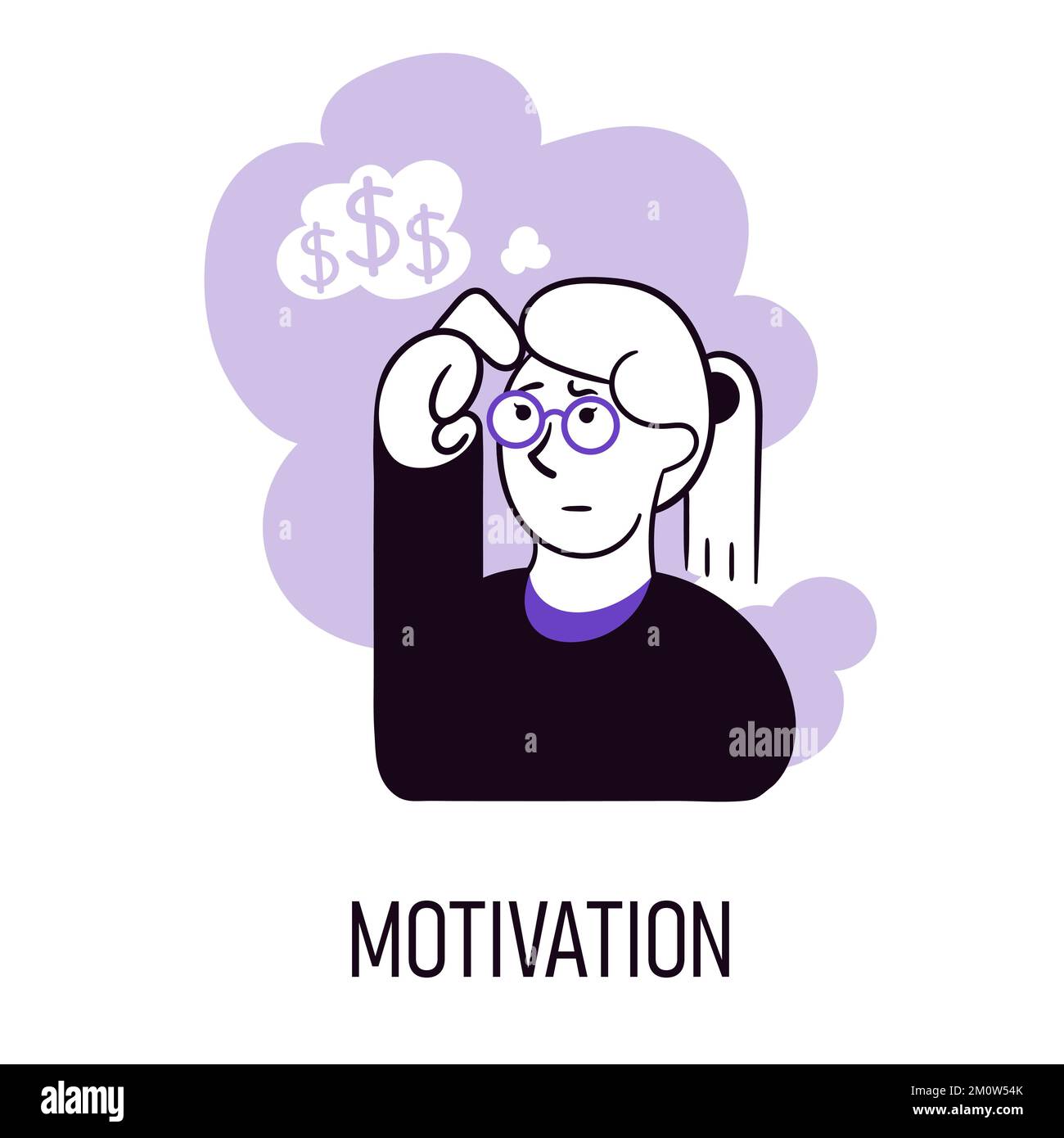 Vector illustration. Motivation. Employee thinking about profitable and ...