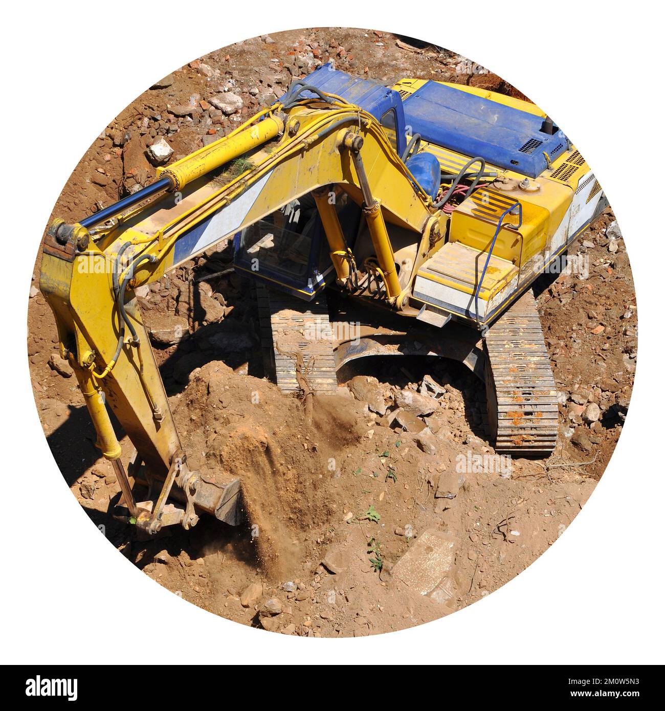 Excavator continues to work at the construction site, excavation site ...