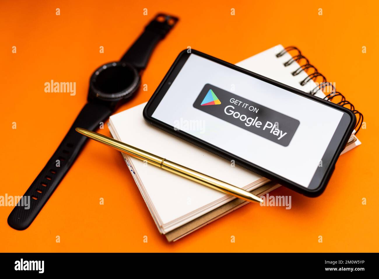 In this photo illustration a Google Play logo seen displayed on a smartphone. (Photo by Mateusz ...