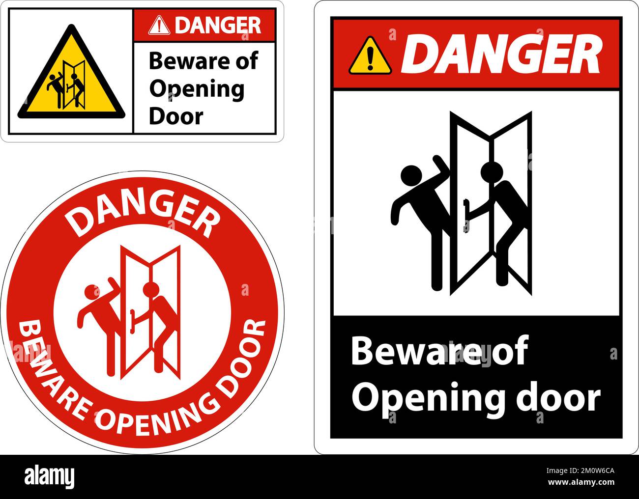 Danger Beware Opening Door Sign On White Background Stock Vector Image ...