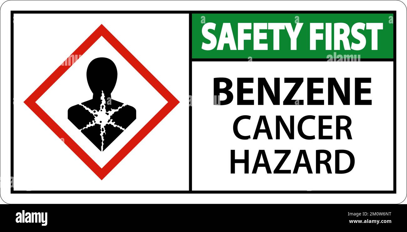 Safety First Benzene Cancer Hazard GHS Sign On White Background Stock ...