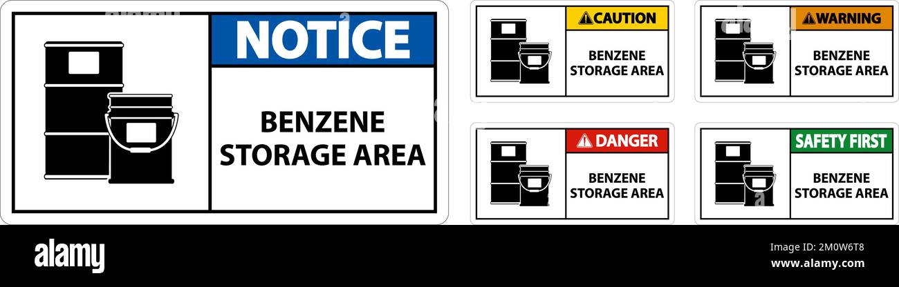 Caution Benzene Storage Area Sign On White Background Stock Vector ...