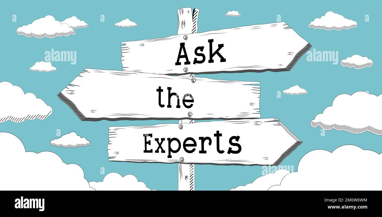 Ask the experts - outline signpost with three arrows Stock Photo - Alamy