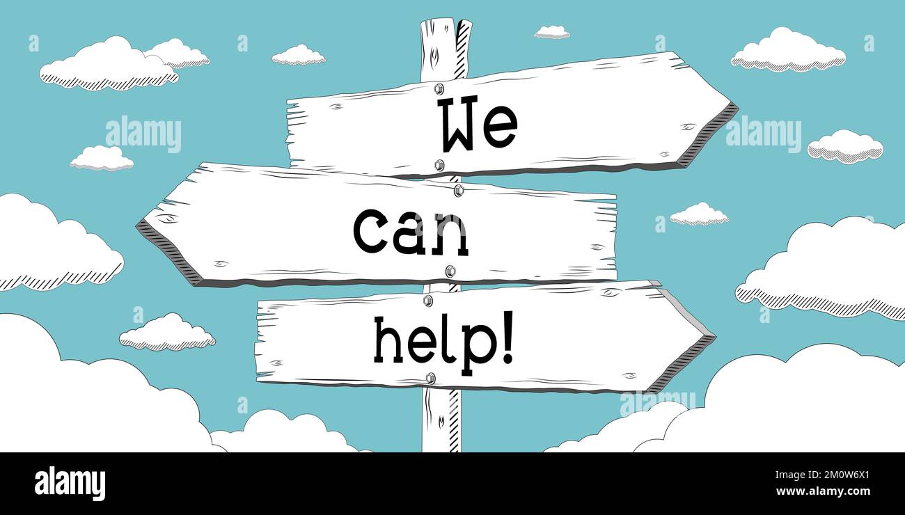 We can help - outline signpost with three arrows Stock Photo - Alamy