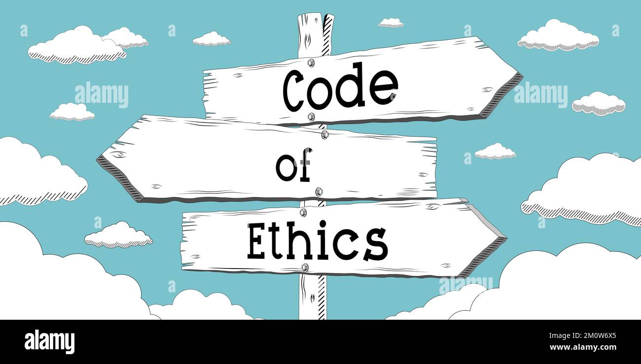 Code of ethics - outline signpost with three arrows Stock Photo - Alamy