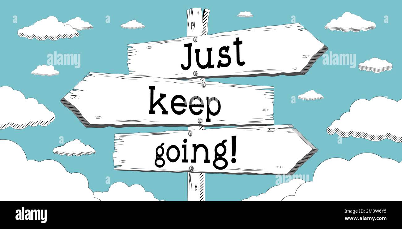Just keep going - outline signpost with three arrows Stock Photo - Alamy