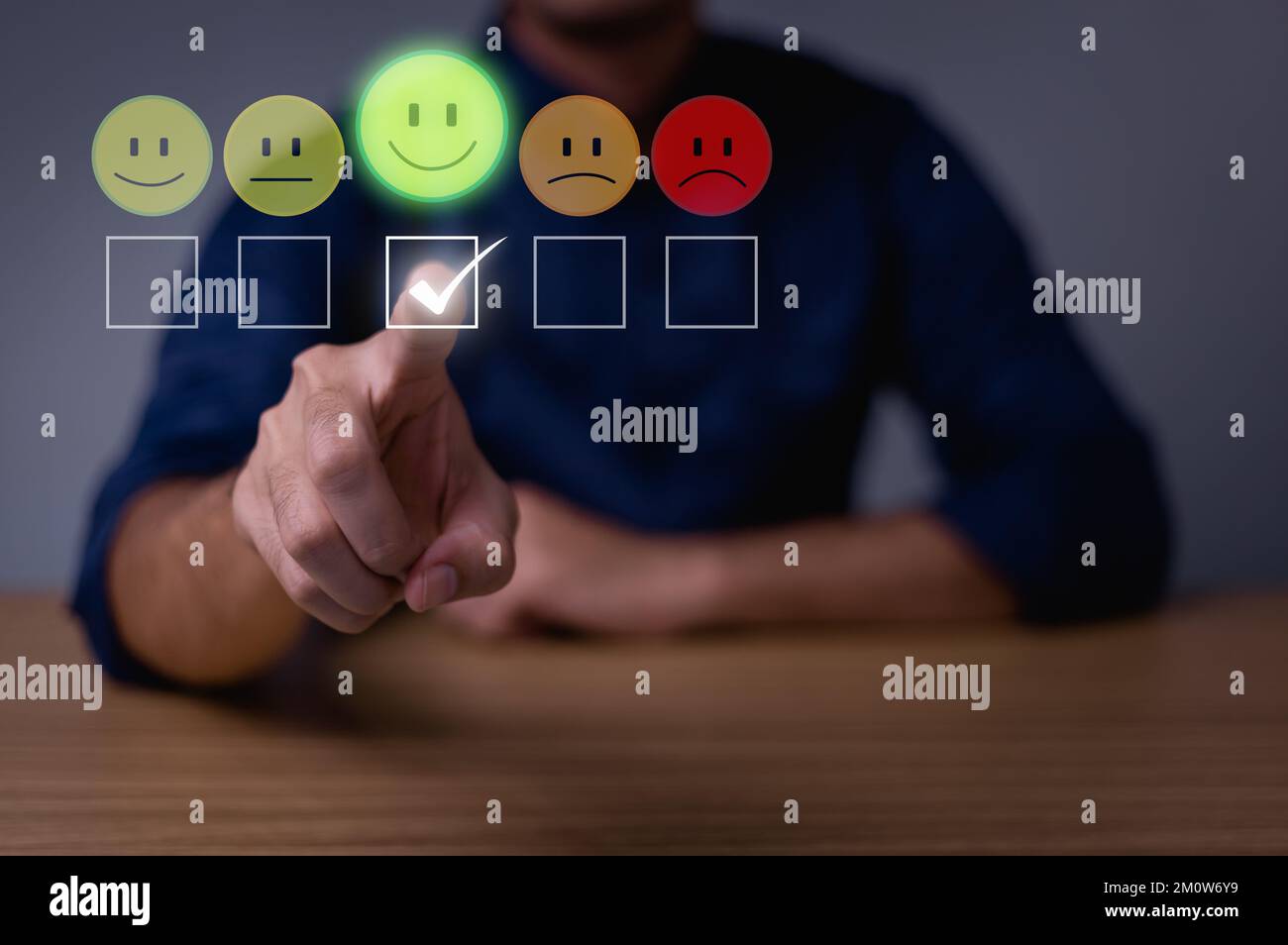 Customer service evaluation concept. smiling Asian female Is using a ...