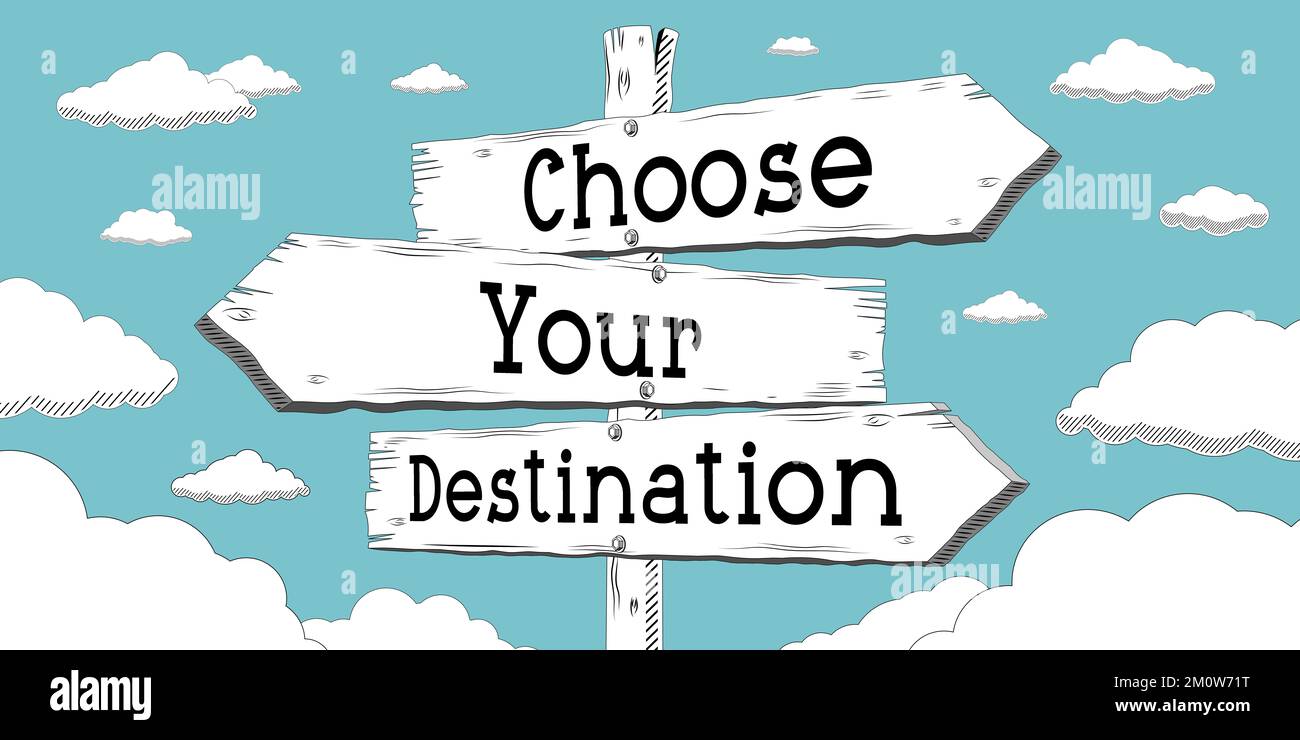 Choose your destination - outline signpost with three arrows Stock ...