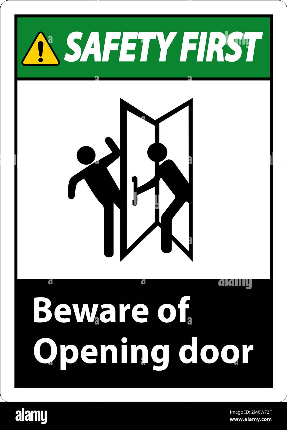 Safety First Beware Opening Door Sign On White Background Stock Vector ...