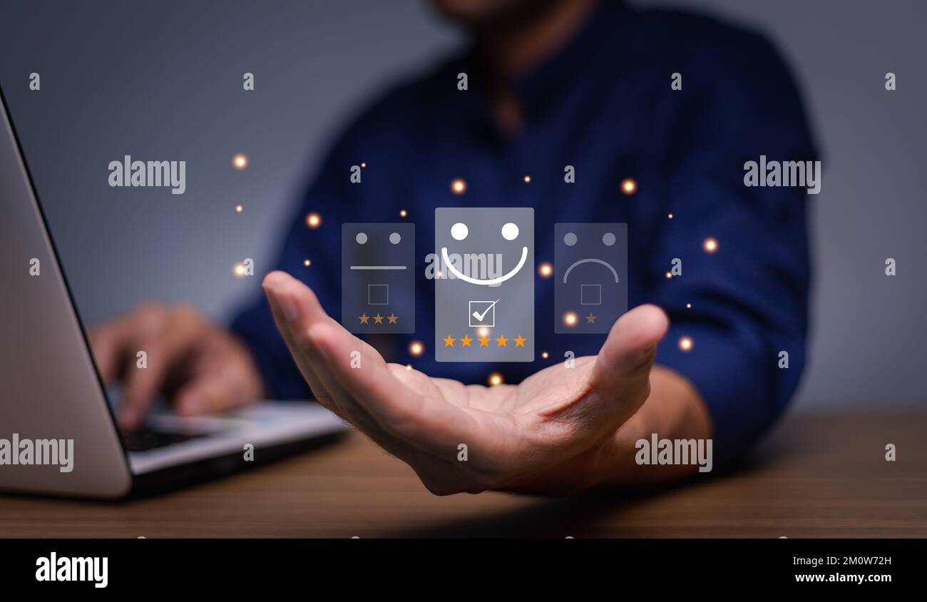 Customer evaluation feedback.men in suit Giving Positive Review for ...