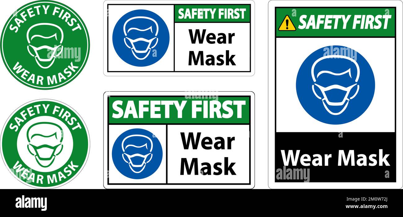 Safety First Wear Mask Sign On White Background Stock Vector Image ...