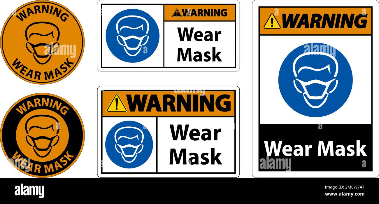 Warning Wear Mask Sign On White Background Stock Vector Image & Art - Alamy