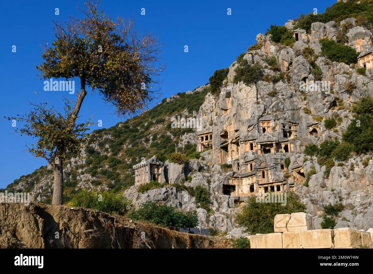 Ruins of the ancient city of Myra in Demre, Turkey. Ancient tombs and ...