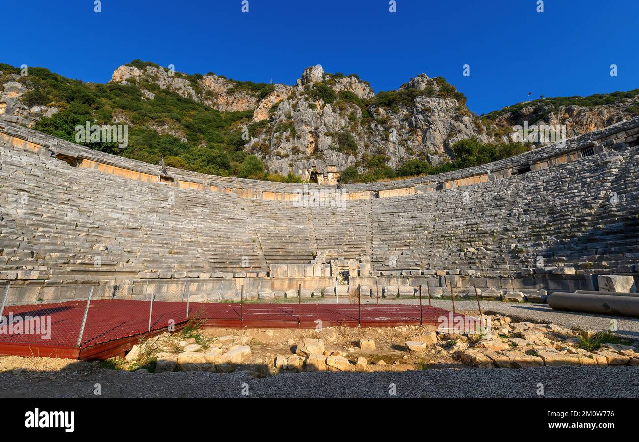 Ruins of the ancient city of Myra in Demre, Turkey. Ancient tombs and ...