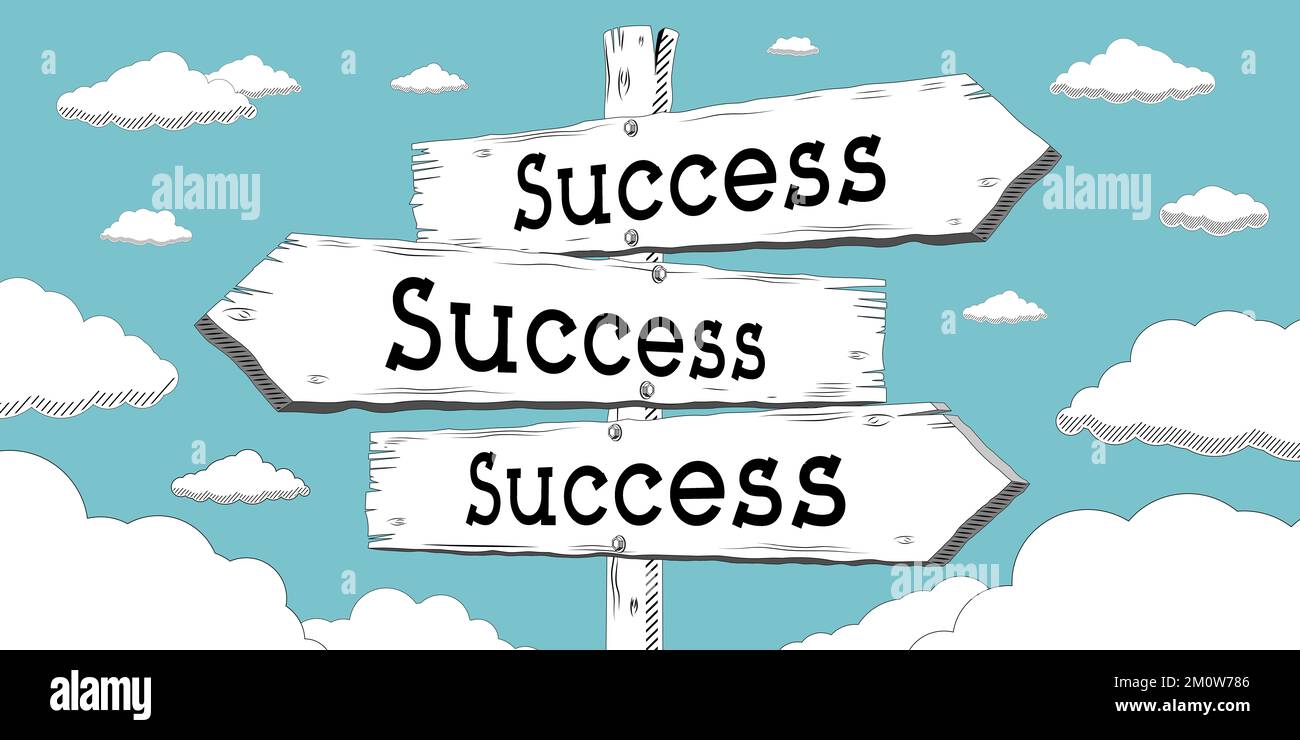 Success - outline signpost with three arrows Stock Photo - Alamy