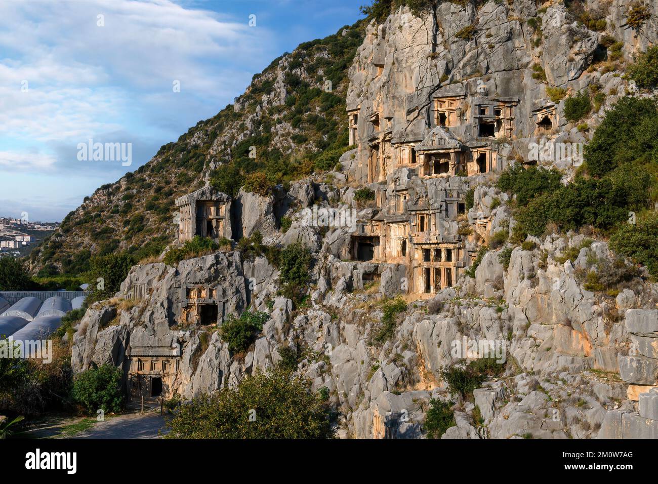 Ruins of the ancient city of Myra in Demre, Turkey. Ancient tombs and ...