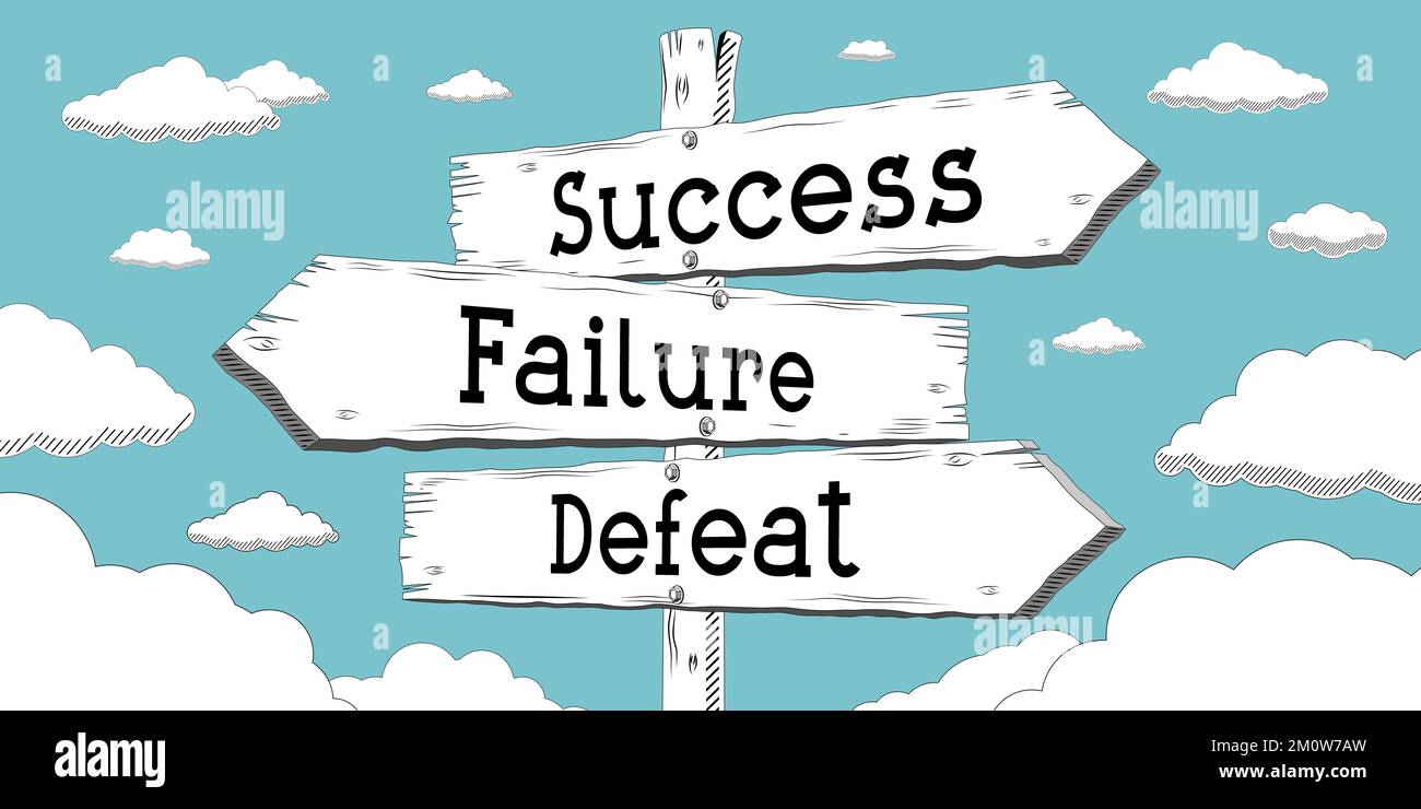 Success, failure, defeat - outline signpost with three arrows Stock ...