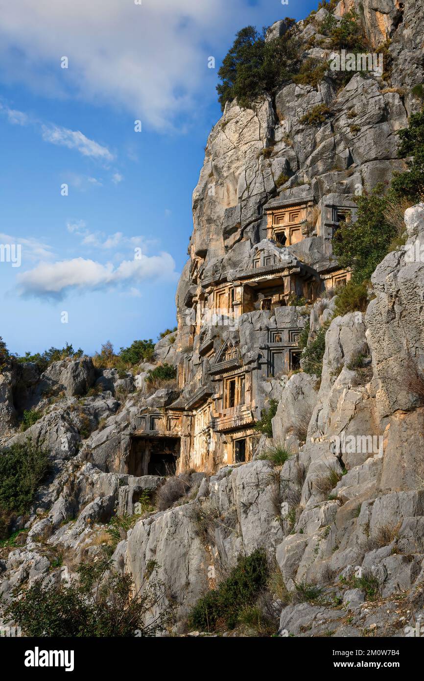 Ruins of the ancient city of Myra in Demre, Turkey. Ancient tombs and ...