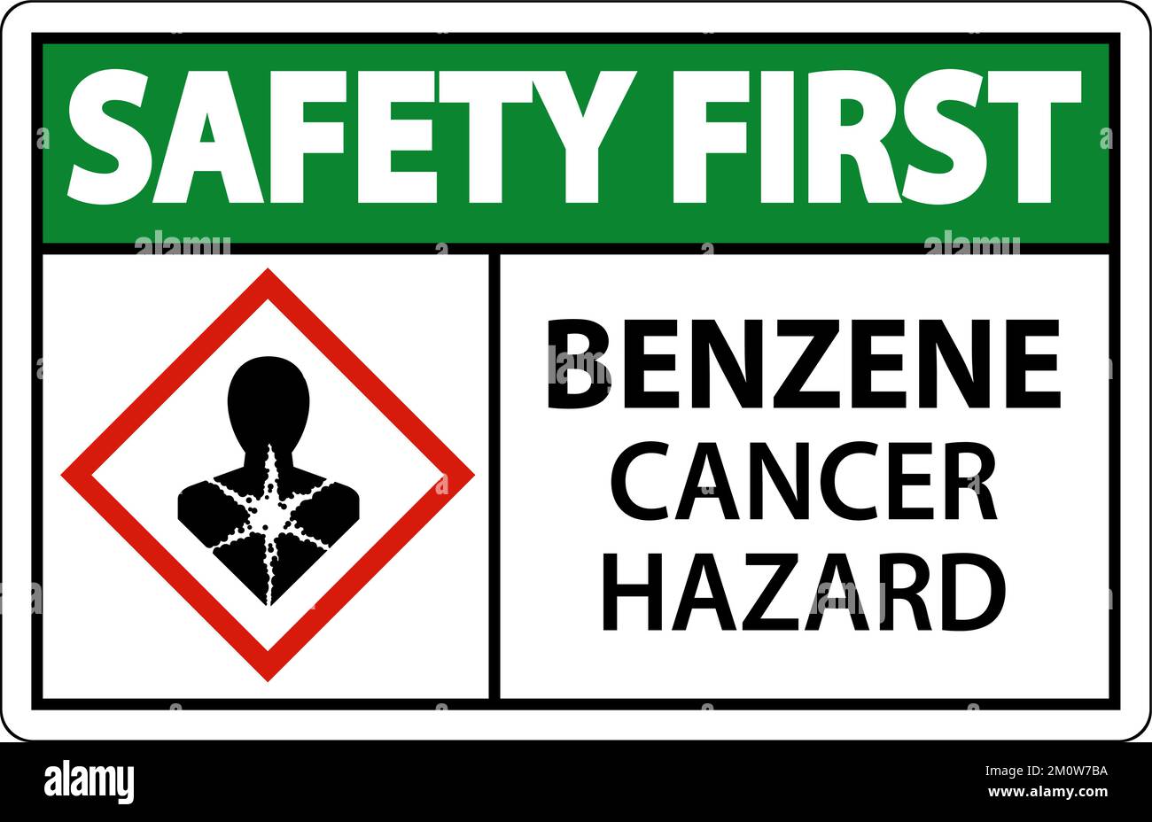 Safety First Benzene Cancer Hazard GHS Sign On White Background Stock ...