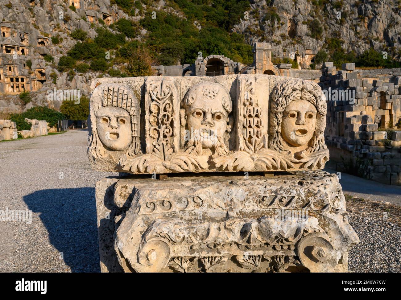 Ruins of the ancient city of Myra in Demre, Turkey. Ancient tombs and ...