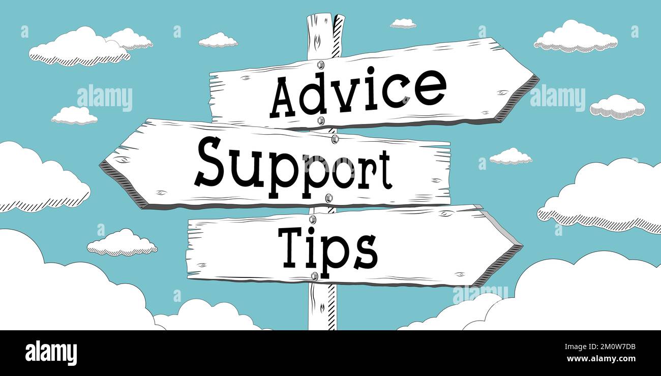 Advice, support, tips - outline signpost with three arrows Stock Photo ...