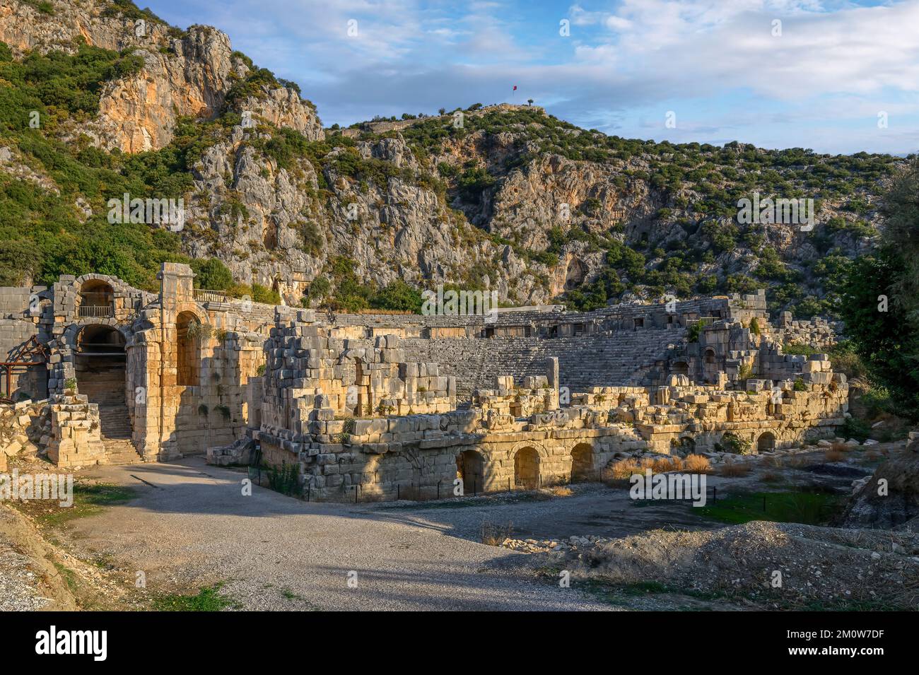 Ruins of the ancient city of Myra in Demre, Turkey. Ancient tombs and ...