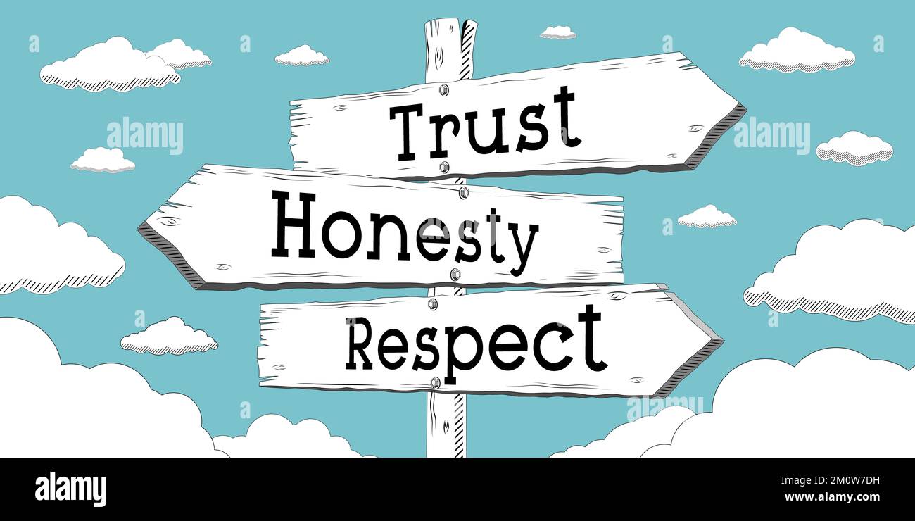 Trust, honesty, respect - outline signpost with three arrows Stock ...