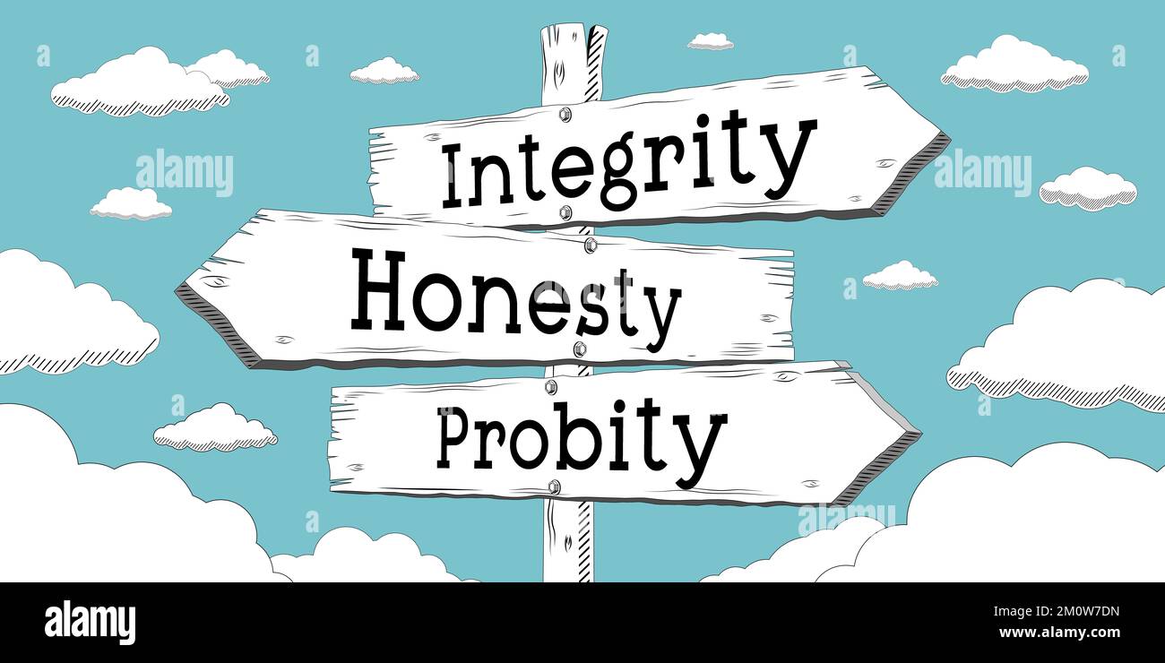 Integrity, honesty, probity - outline signpost with three arrows Stock ...